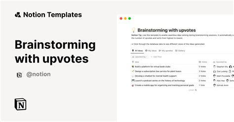 Brainstorming With Upvotes Template By Notion Notion Marketplace