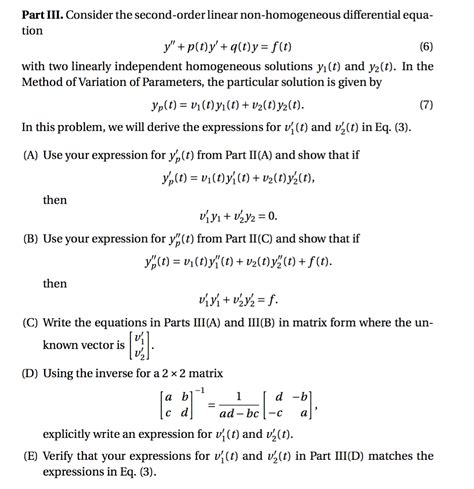 Solved Part Iii Consider The Second Order Linear