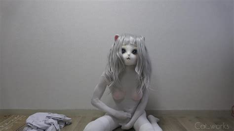 Masturbation Of A Costume Cat Wearing Silver Zentai And White Zentai