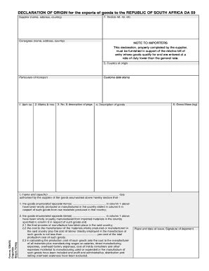 Fillable Online DECLARATION OF ORIGIN For The Exports Of Goods To The Fax Email Print PdfFiller