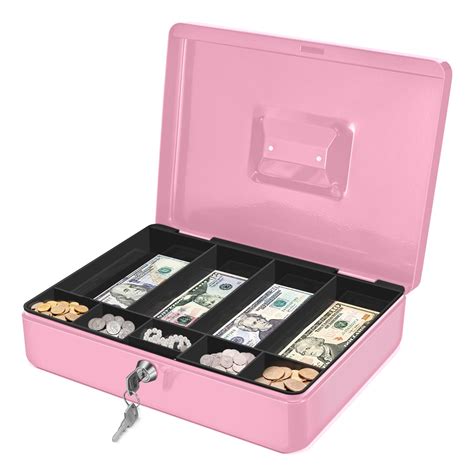 Flexzion Cash Box With Money Tray And Lock Metal Cash Box