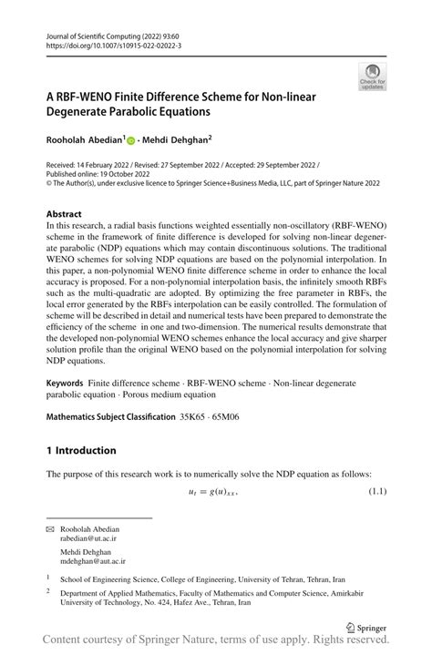 A Rbf Weno Finite Difference Scheme For Non Linear Degenerate Parabolic Equations Request Pdf