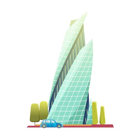 Arranha Céus Do Centro Com Fachadas De Vidro Brilhantes Ilustração Em Vetor Estilo Moderno