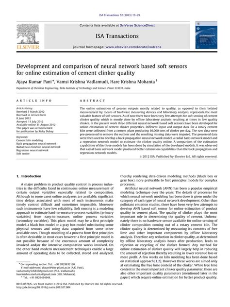 Development And Comparison Of Neural Network Based Soft Sensors For Online Estimation Of Cement