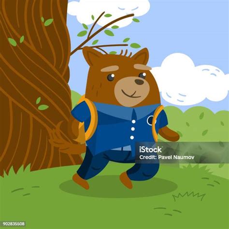 귀여운 강아지 학생 학교 유니폼에 포스터 또는 배너에 대 한 요소를 디자인 잔디 벡터 일러스트 레이 션에 나무 아래 서 개에 대한 스톡 벡터 아트 및 기타 이미지 Istock