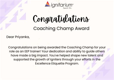 Proud To Receive The Coaching Champ And Hi 5 Champ Award At Ignitarium This Achievement Wouldnt