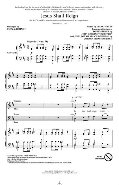 Jesus Shall Reign Arr John A Behnke By John A Behnke 4 Part