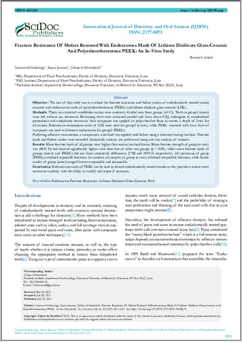 Pdf Fracture Resistance Of Molars Restored With Endocrowns Made Of Lithium Disilicate Glass
