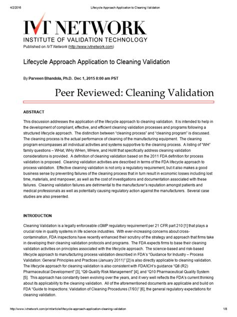 Lifecycle Approach Application To Cleaning Validation Pdf