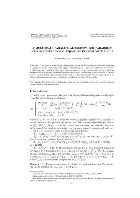 Global Science Press A Multiscale Parallel Algorithm For Parabolic