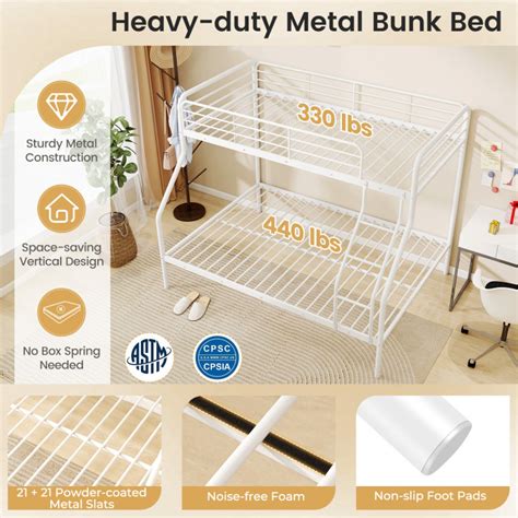Twin Over Full Bunk Bed With Ladder And Full Length Guardrails Costway