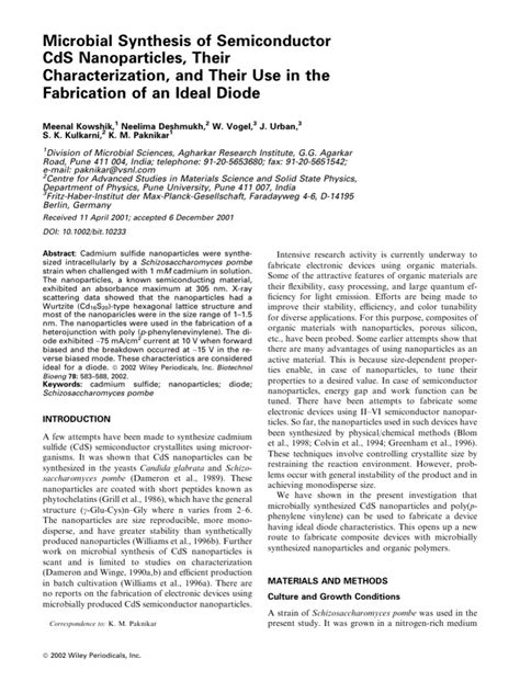 53 Microbial Synthesis Of Semiconductor Cds Nanoparticles Pdf