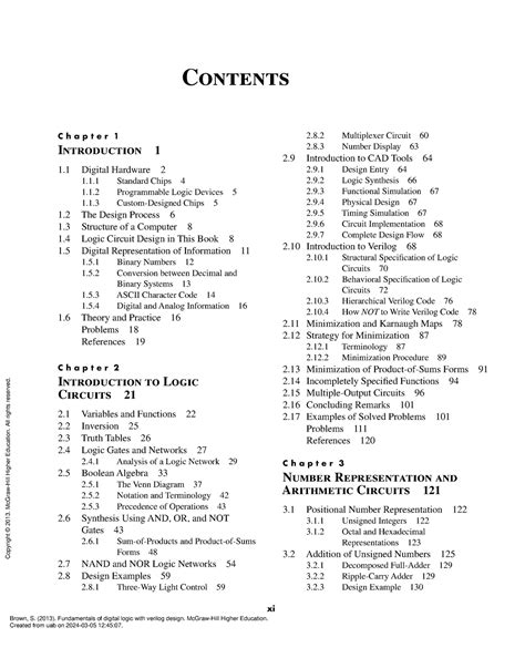 Fundamentals Of Digital Logic With Verilog Design Contents