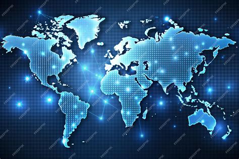 Digital World Map With Glowing Dots On Dark Background Premium Ai Generated Image