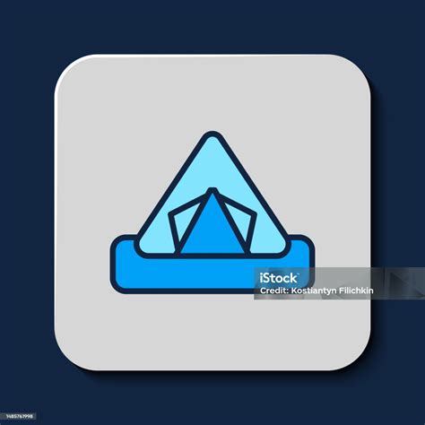 채워진 개요 파란색 배경에 격리된 관광 텐트 아이콘 캠핑 기호입니다 벡터 Emergency Shelter에 대한 스톡 벡터 아트 및 기타 이미지 Emergency