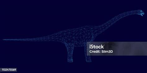 Brachi토사 우 루스 공룡 와이어 프레임 측면 보기 어두운 배경에 파란색 라인에서 다각형 공룡 3d 벡터 일러스트입니다 3차원 형태에 대한 스톡 벡터 아트 및 기타