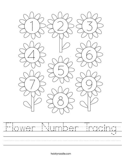 Flower Number Tracing Worksheet Twisty Noodle