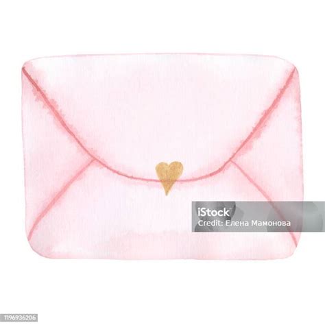 흰색 배경에 고립 된 금색 하트로 봉인 된 분홍색 봉투의 간단한 수채화 손 그림 발렌타인 데이 결혼식 장식 로맨스 인사말 인사말 카드 디자인에 대한 스톡 벡터 아트 및 기타