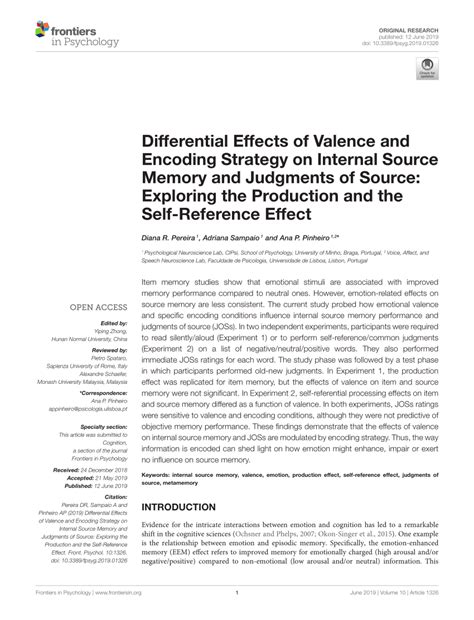 Pdf Differential Effects Of Valence And Encoding Strategy On Internal Source Memory And