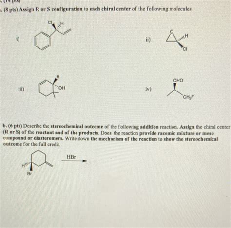 Solved Pts Assign R Or S Configuration To Each Chiral Center Of The Course Hero