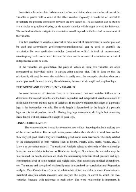 Module 1 2 Sem In Statistics Bivariate Data Is Data On Each Of Two Variables Where Each