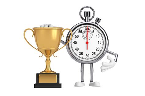 현대 스톱워치 만화 사람 캐릭터 마스코트 황금 상 트로피 3d 렌더링 3차원 형태에 대한 스톡 사진 및 기타 이미지 3차원 형태 Championship 금 금속