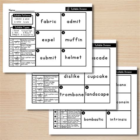 Og Syllable Division Printable Center Activity Set