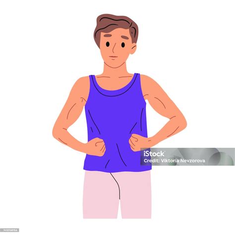 근육을 보여주는 강한 남자 운동복을 입은 운동 남자 건강한 라이프 스타일 운동 몸 플랫 벡터 일러스트 레이 션 개념에 대한 스톡 벡터 아트 및 기타 이미지 Istock