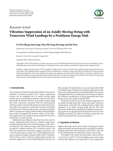 Pdf Vibration Suppression Of An Axially Moving String With Transverse Wind Loadings By A
