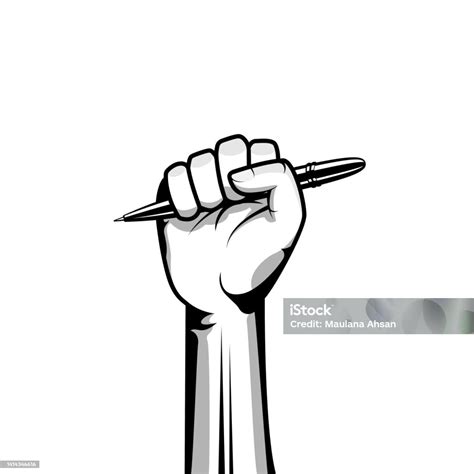 연필 벡터 일러스트레이션을 들고 손 표현의 자유를 주장하기 위한 표시로 연필을 들고 주먹을 들어 올렸다 주먹에 대한 스톡 벡터 아트 및 기타 이미지 Istock