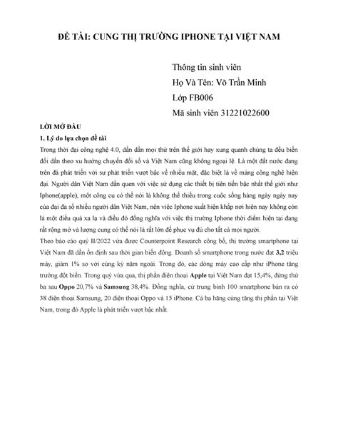Assignment ktvm asm1 ĐỀ TÀI CUNG THỊ TRƯỜNG IPHONE TẠI VIỆT NAM