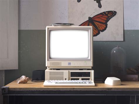 Free Retro Ibm Desktop Mockup Psd