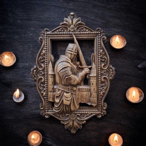 Warrior Knight Wood Carved Picture Medieval Knight Wall Art Vintage