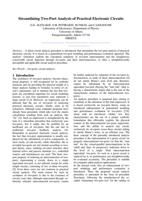 Pdf Streamlining Two Port Analysis Of Practical Electronic Circuits