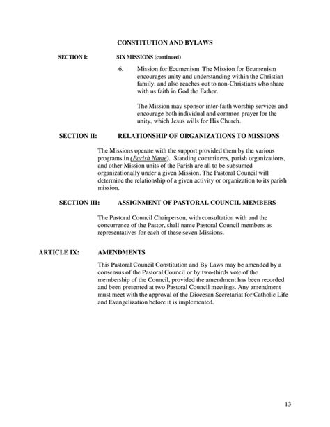 Constitution And Bylaws Sample Catholic Church In Word And Pdf