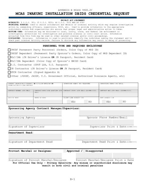 Fillable Online MCAS IWAKUNI INSTALLATION DBIDS CREDENTIAL REQUEST Fax