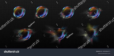 Iridescent Soap Bubble Burst Disappear Sequence Stock Vector Royalty