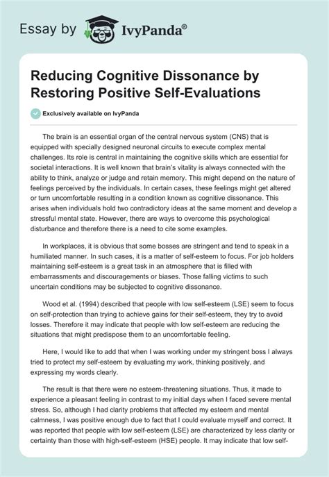 Cognitive Dissonance And Positive Self Evaluations 1042 Words Coursework Example