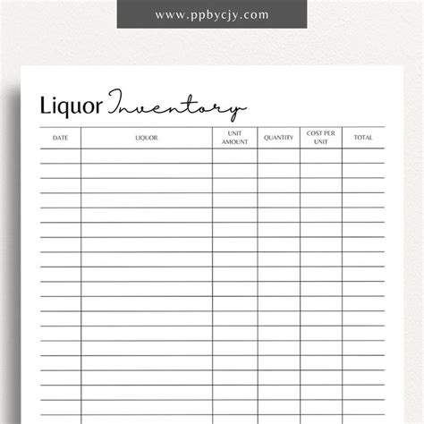 Liquor Bar Inventory Control Sheet Printable Template In 2024 Template Printable Alcohol