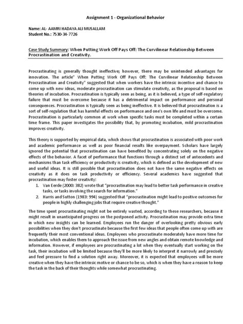 Organizational Behavior Assignment Procrastination Creativity Pdf