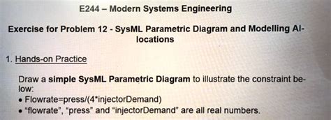 E244 Modern Systems Engineering Exercise For Problem 12 Sysml Parametric Diagram And