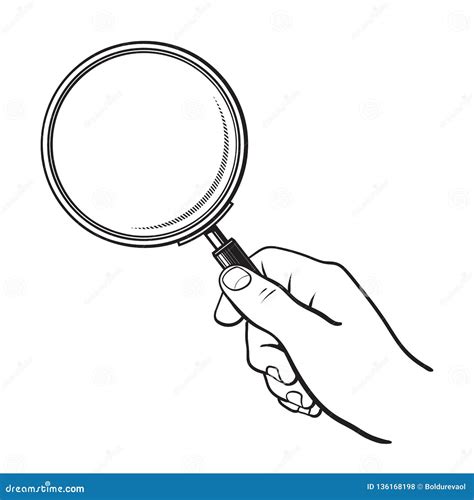 Hand Holding Magnifying Glass Search And Analysis Concept Black And