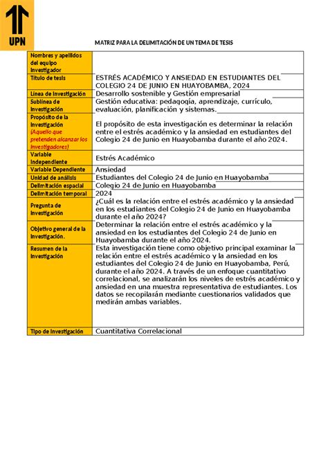 Matriz Para La Delimitación De Un Tema De Tesis V2 Matriz Para La