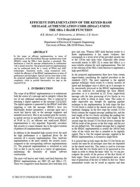 Efficient Implementation Of The Keyed Hash Using Sha 1 Pdf