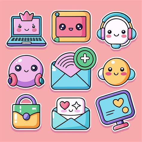 Nine Cute Stickers With Different Objects And Emotions Premium Ai