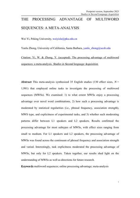 Pdf The Processing Advantage Of Multiword Sequences A Meta Analysis