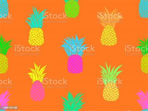 컬러풀 파인애플 이음매 없는 패턴 여름 과일 패턴입니다 여러 가지 빛깔의 파인애플 티셔츠를 위한 열대 배경 종이와 천에 인쇄