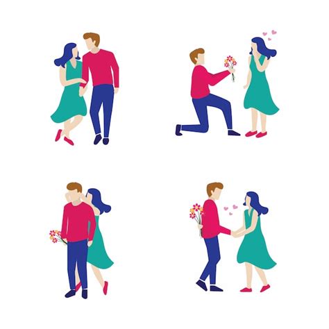 벡터 일러스트 레이 션 커플 세트 프리미엄 벡터