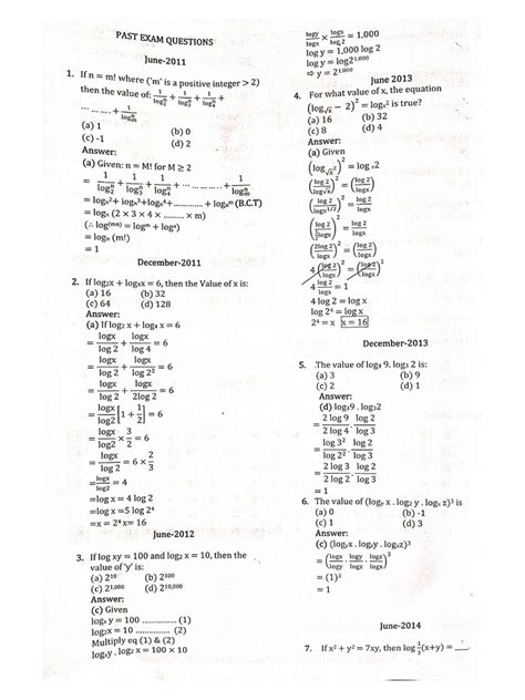 Logarithm Pyqs With Solutions Pdf