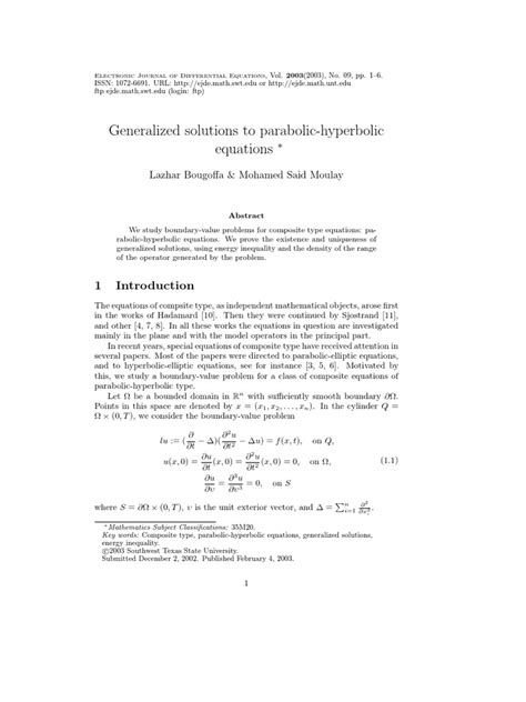 Generalized Solutions To Parabolic Hyperbolic Equations Pdf Boundary Value Problem Sequence